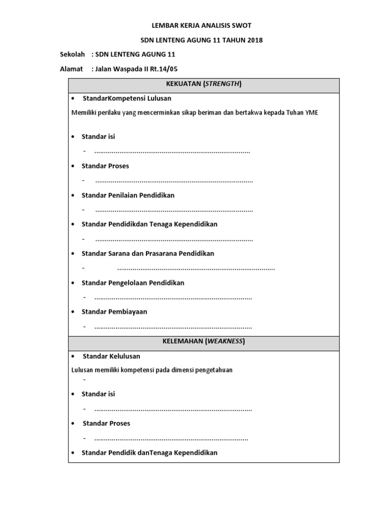 3.2lembar Kerja Analisis Swot Kosong | PDF