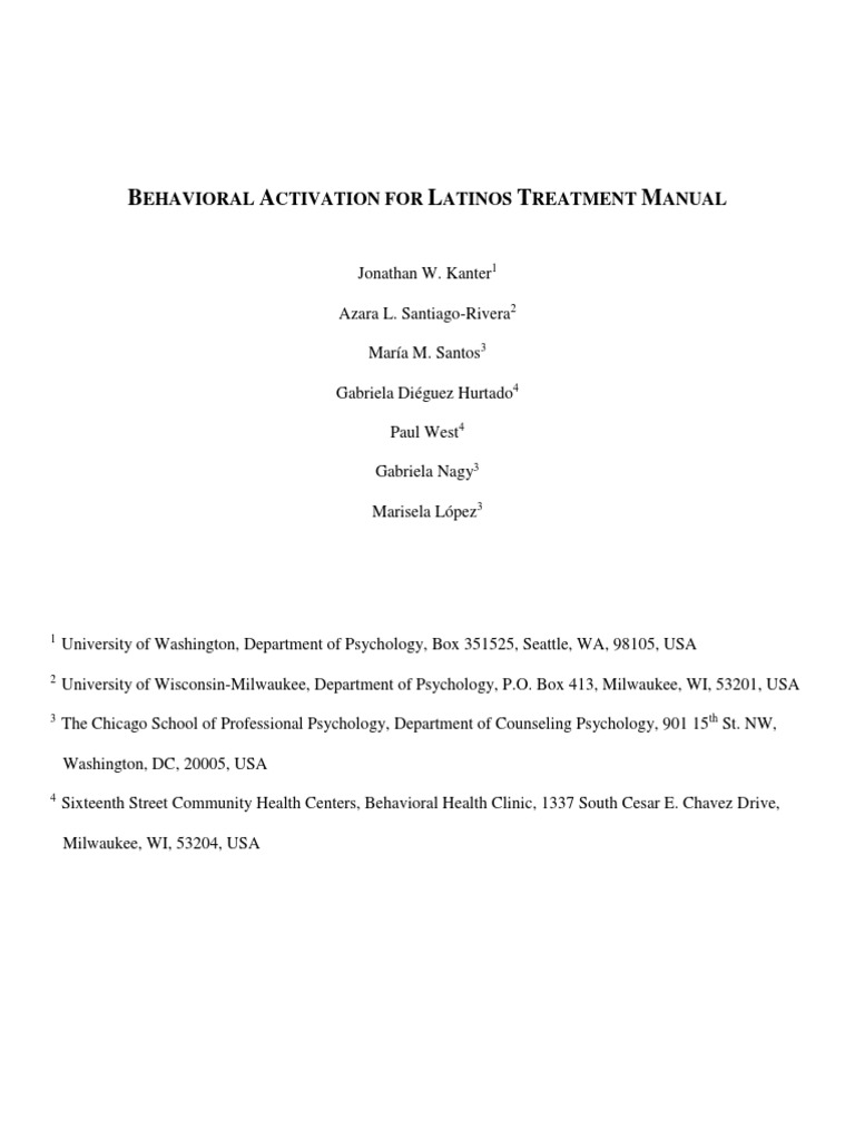 Behavioral Activation For Latinos Treatment Manual (2014) | PDF ...