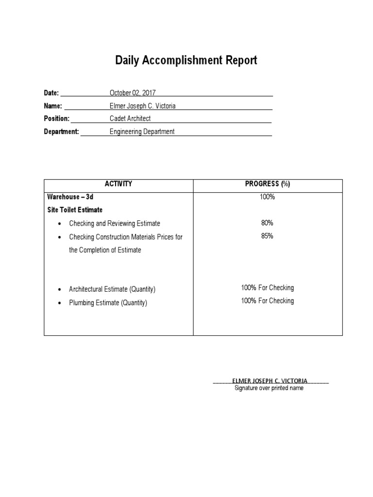Daily Accomplishment Report | PDF
