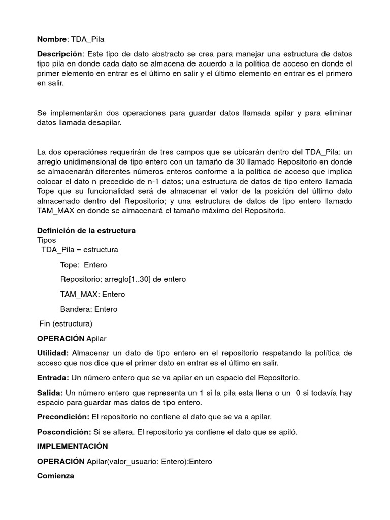 Tda Pila | PDF | Algoritmos y Estructuras de Datos | Gestión de datos