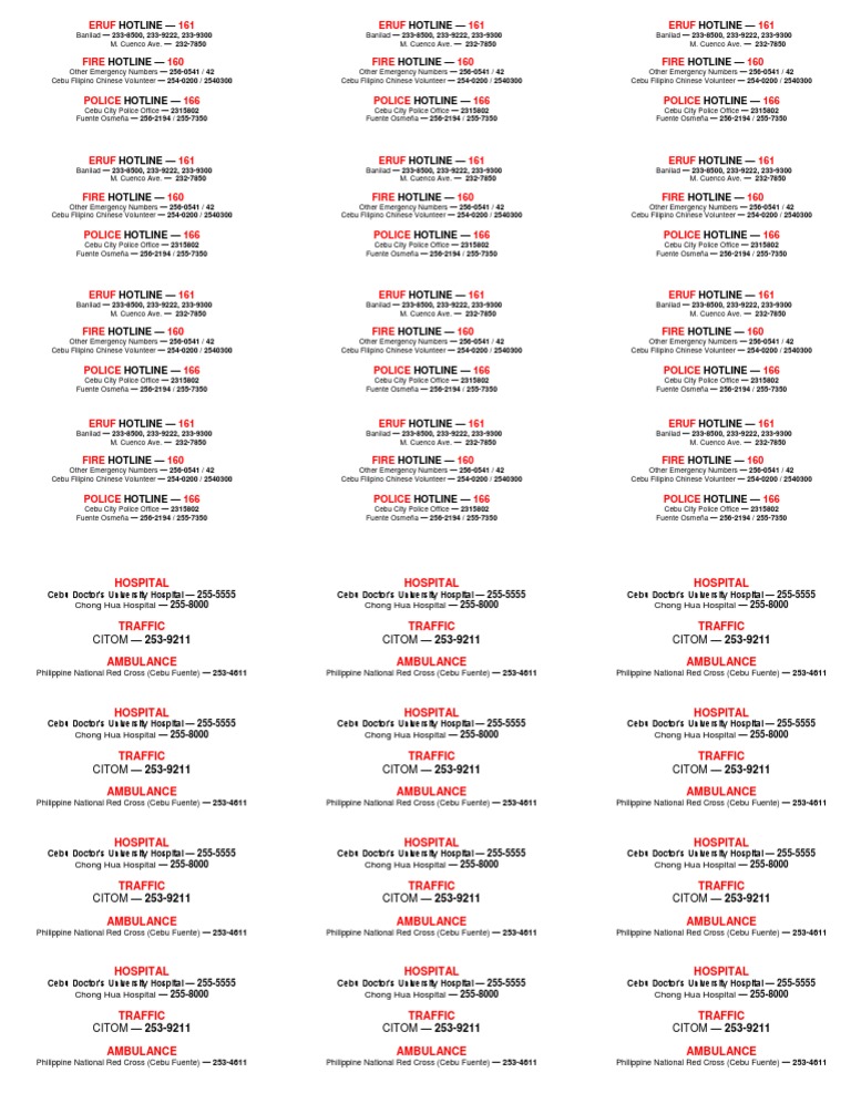 Emergency Numbers | PDF | Cebu