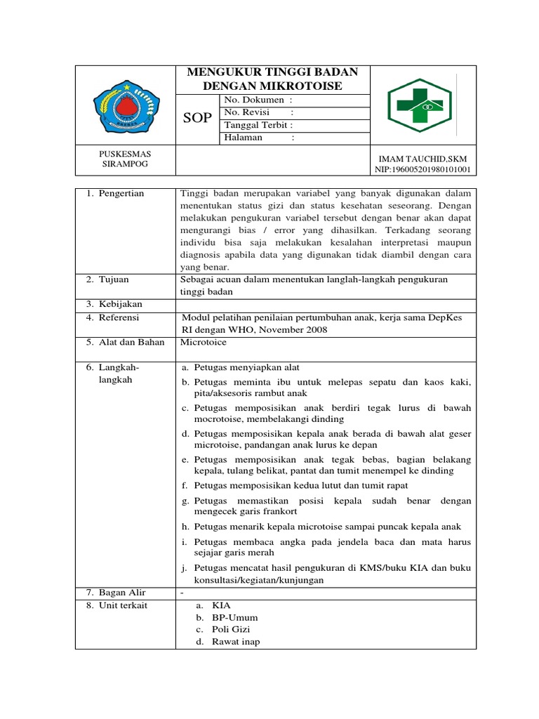 Sop Mengukur Tinggi Badan Dengan Microtoice | PDF