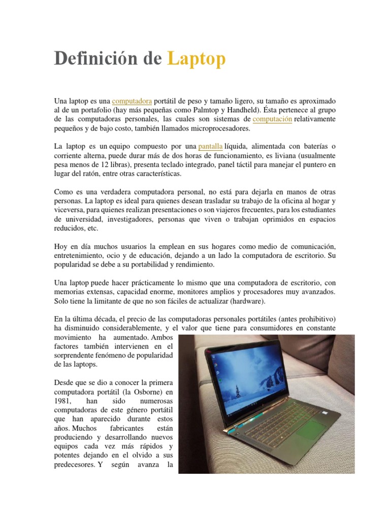 Definición de Laptop | PDF | Ordenador portátil | Ingeniería Electrónica