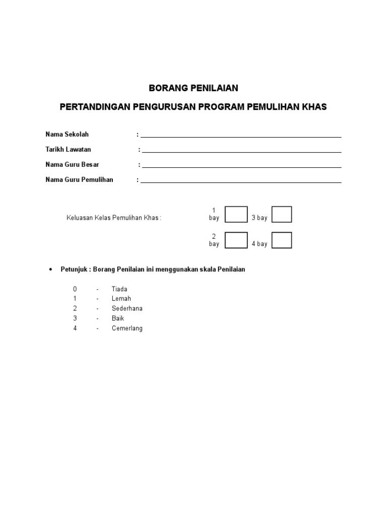 Borang Penilaian Program Pemulihan | PDF