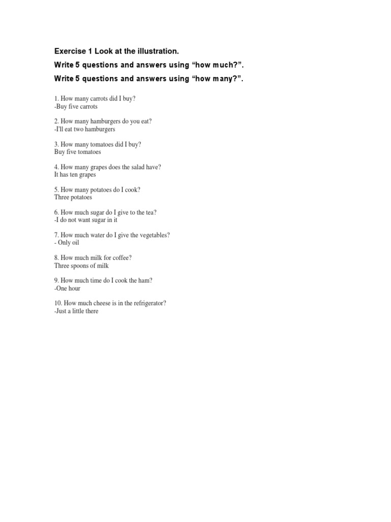 Exercise 1 Look at The Illustration. Write 5 Questions and Answers ...