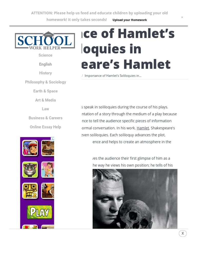 Importance of Hamlet's Soliloquies in Shakespeare's Hamlet ...