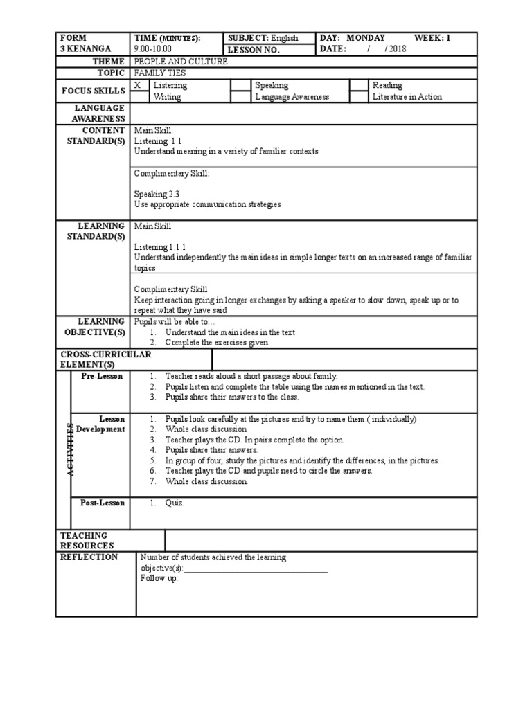 RPH f3 2018 Listening | PDF | Teachers | Reading (Process)