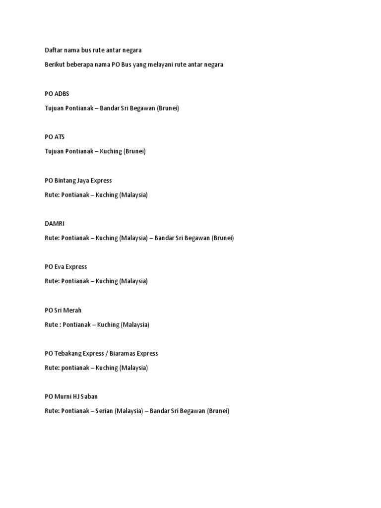 Daftar Nama Bus Rute Antar Negara | PDF