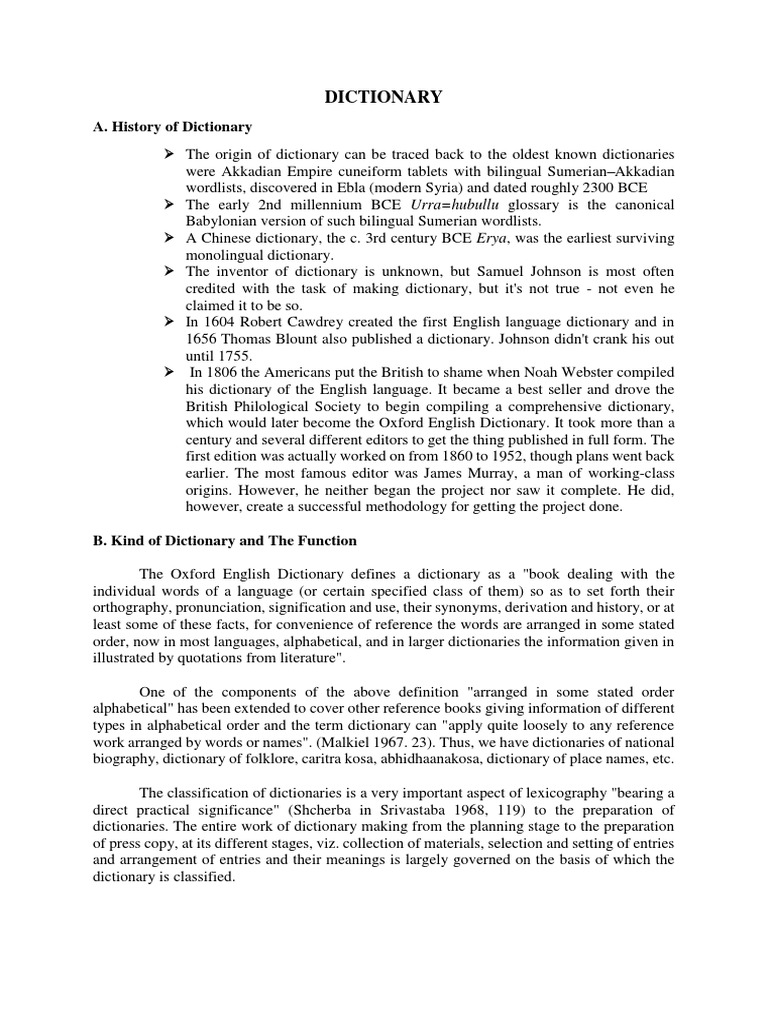 Dictionary: A. History of Dictionary | PDF | Dictionary | Noun