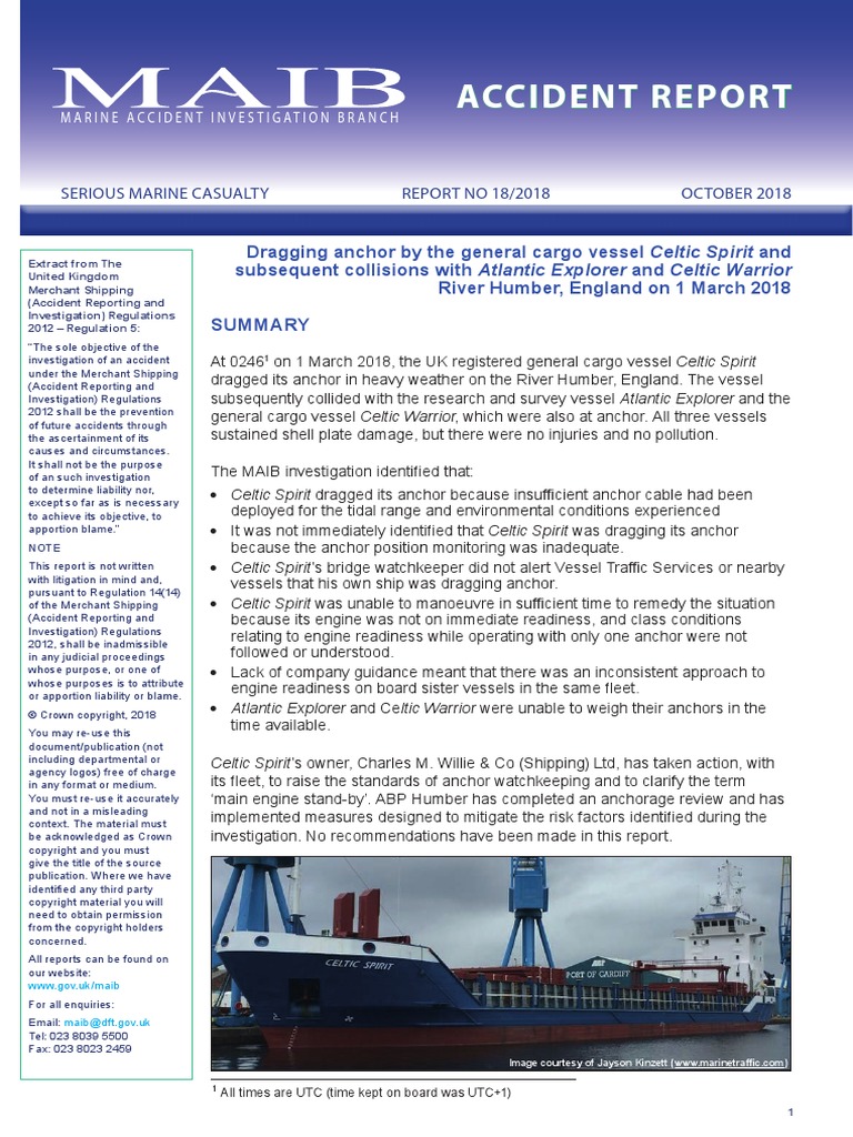 MAIB - Collision Due To Anchor Drag | PDF | Anchor | Tide