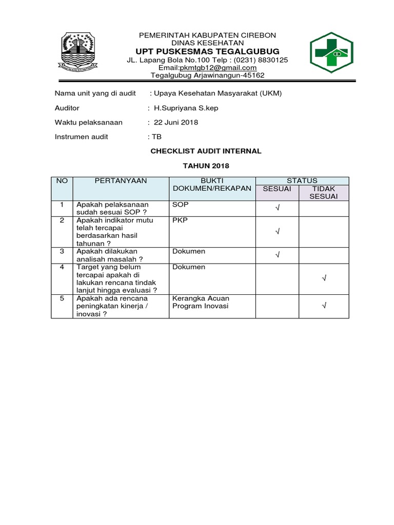 Checklis Audit Internal | PDF