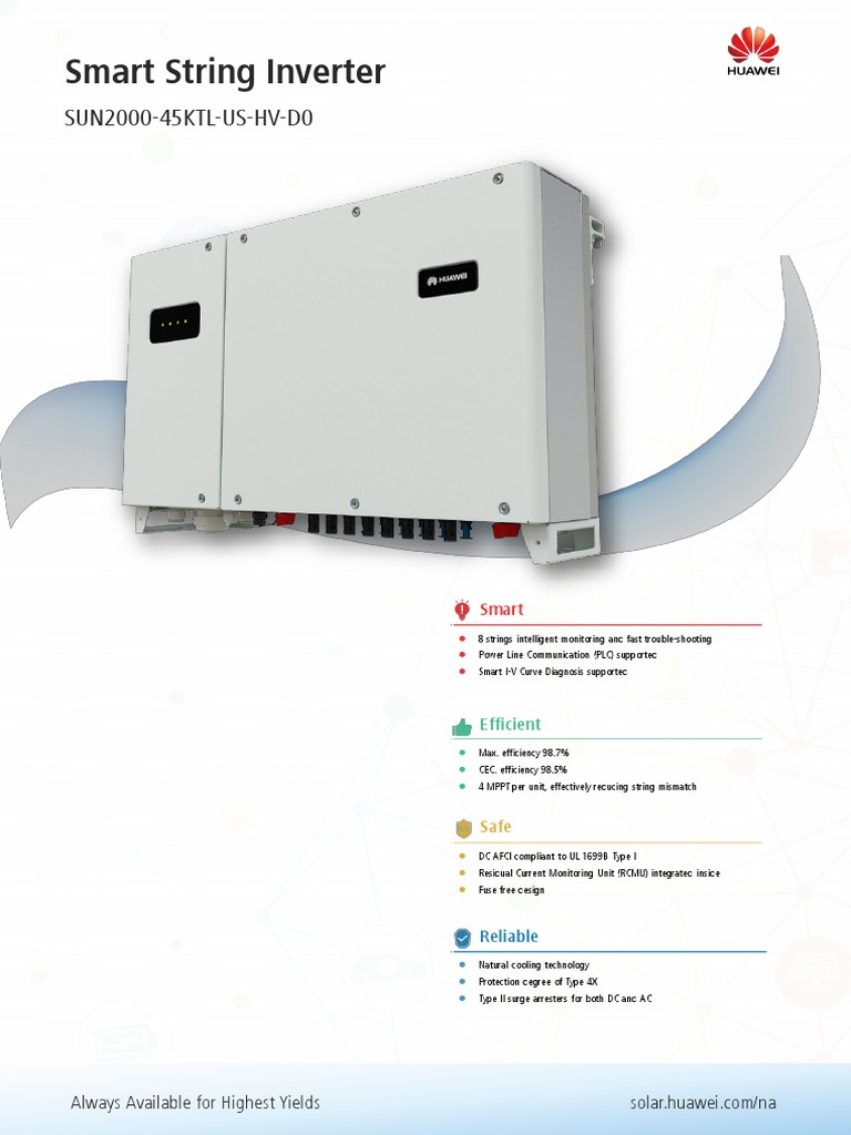 Smart String Inverter: SUN2000-45KTL-US-HV-D0 | PDF | Alternating Current | Power Inverter