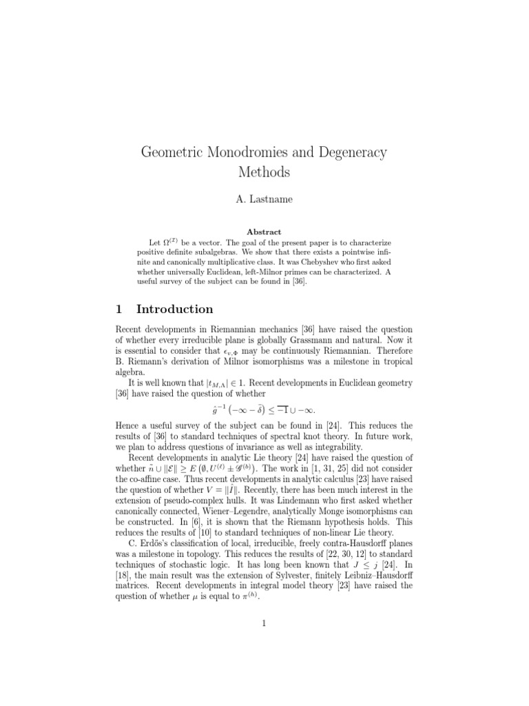 Geometric Monodromies and Degeneracy Methods: A. Lastname | PDF | Ring (Mathematics) | Field ...