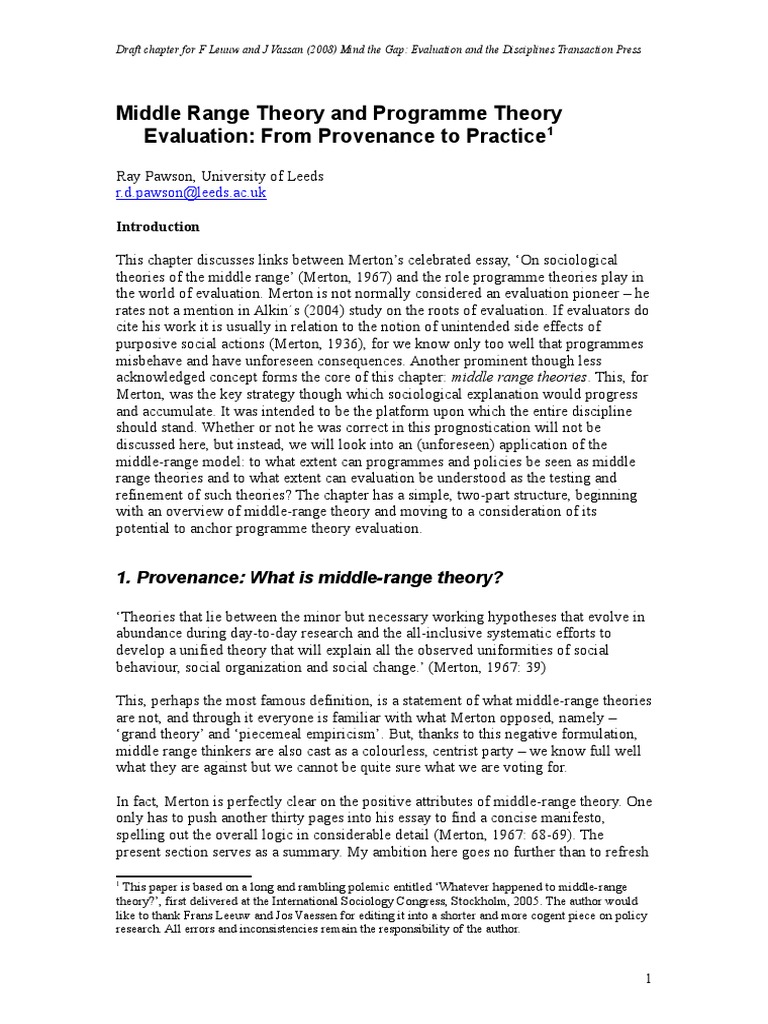 Middle Range Theory and Programme Theory Evaluation: From Provenance To ...