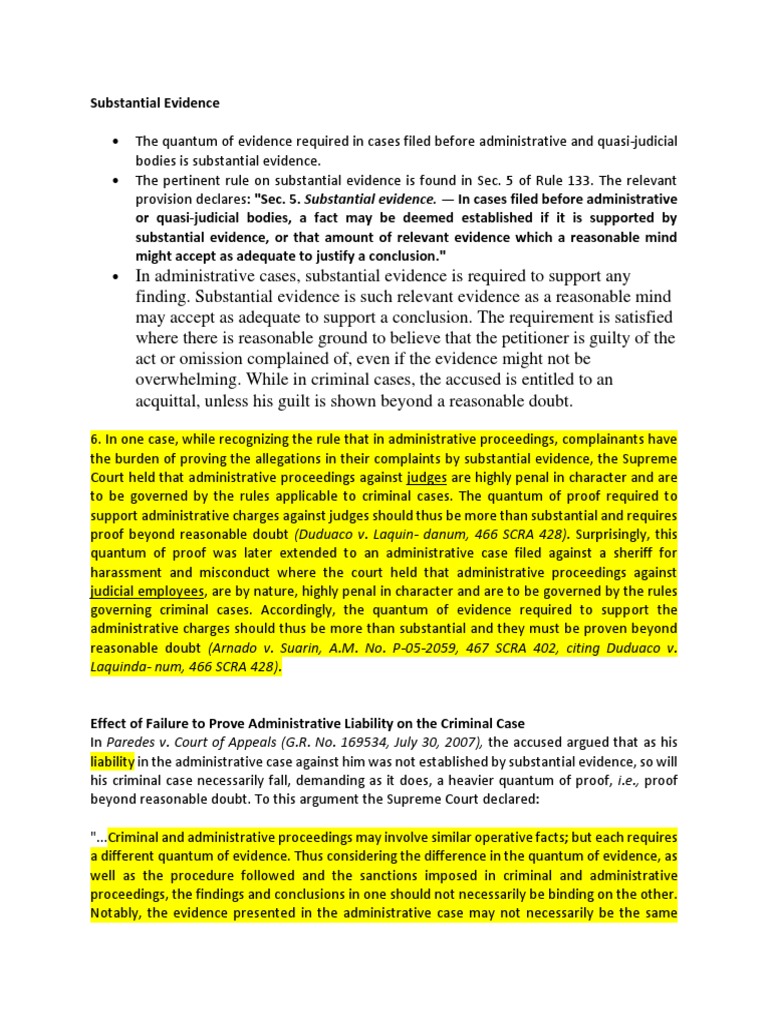 Substantial Evidence | PDF | Burden Of Proof (Law) | Evidence