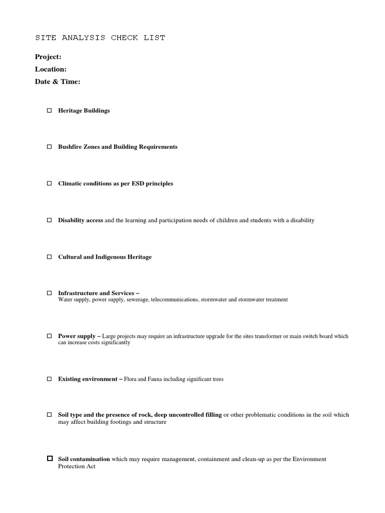 Site Analysis Check List | PDF