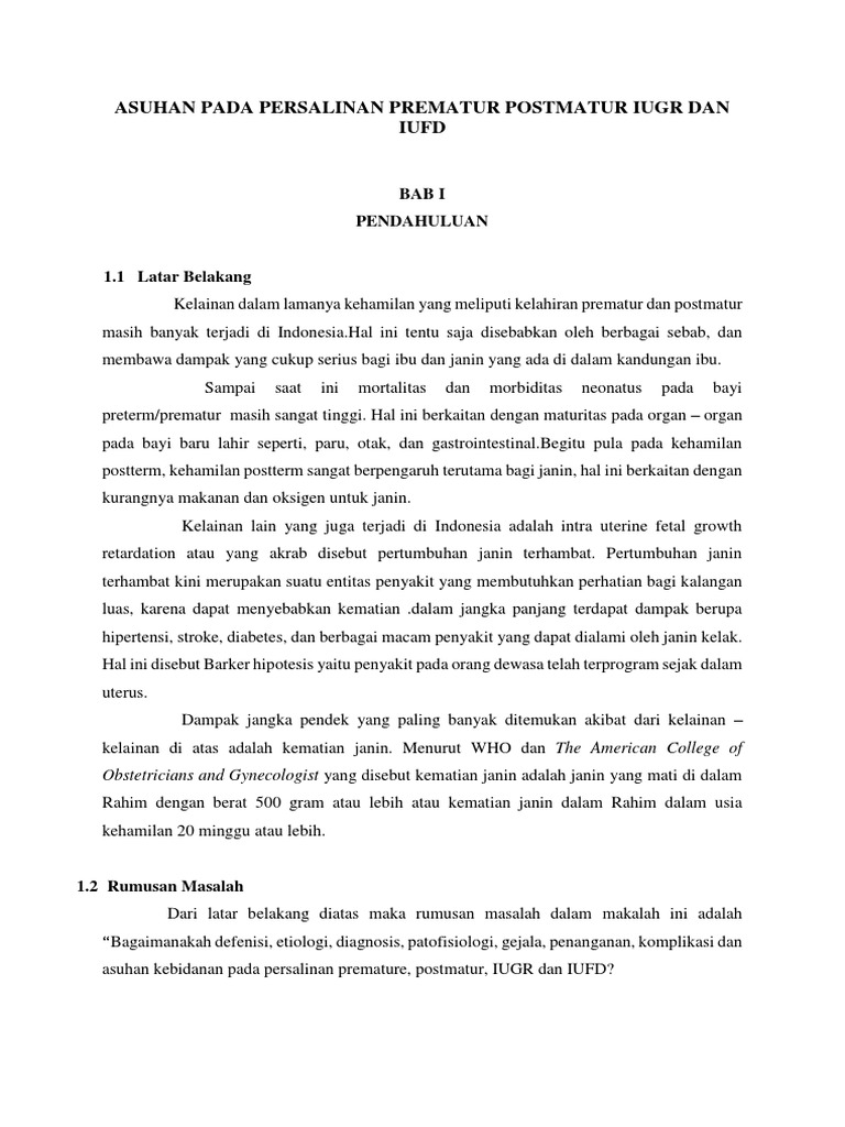 Asuhan Pada Persalinan Prematur Postmatur Iugr Dan Iufd | PDF