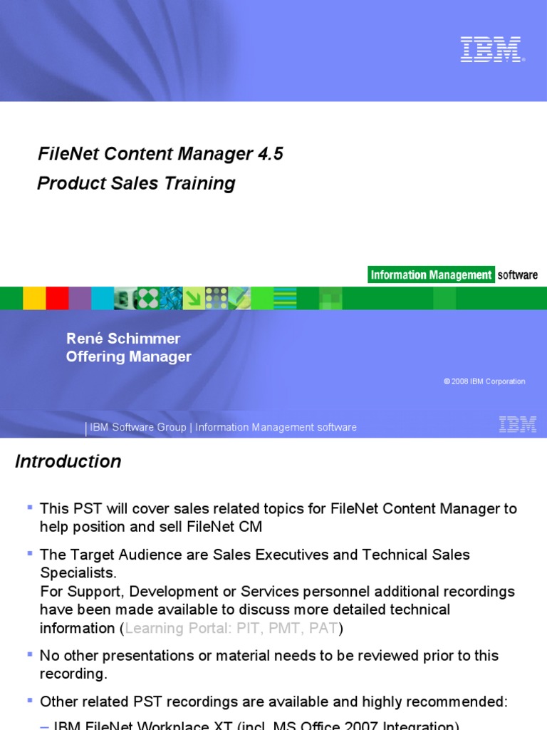 Product Sales Training Filenet Content Manager 4.5: René Schimmer ...