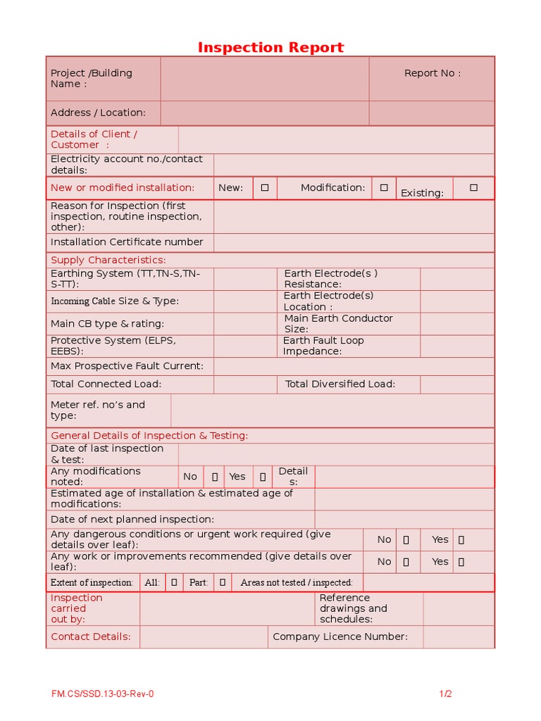 Inspection Report: Details of Client / Customer | PDF | Electrical ...