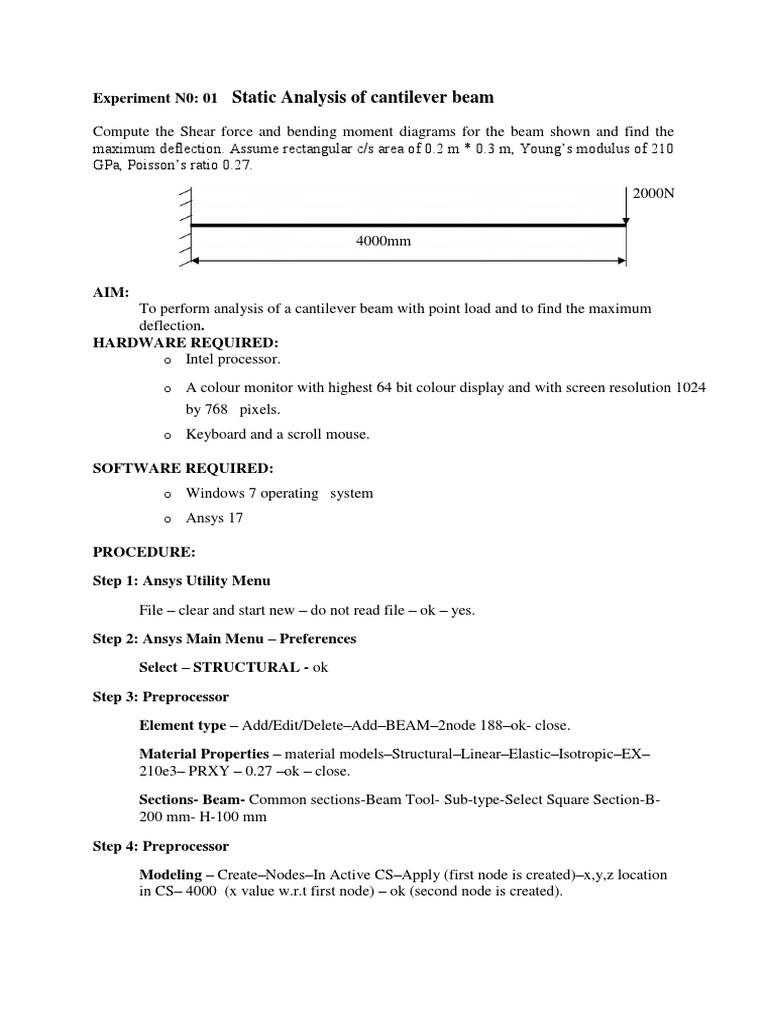 Static Analysis of Cantilever Beam | PDF | Beam (Structure) | Bending