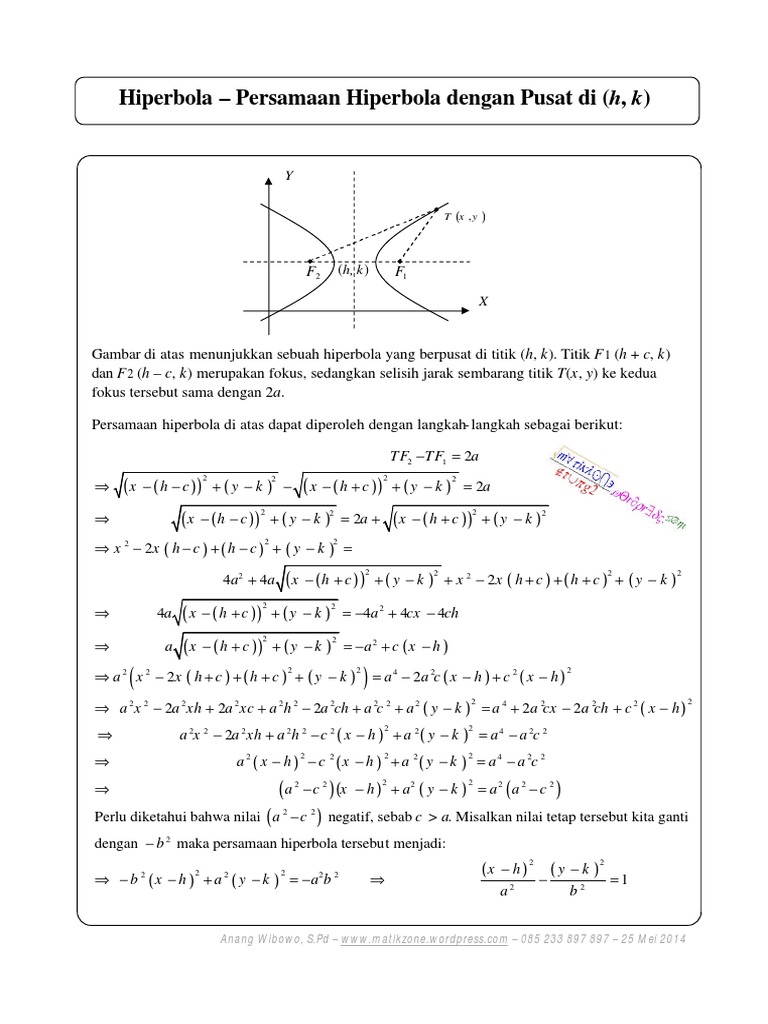 Hiperbola Persamaan Hiperbola Dengan Pusat H K Pdf