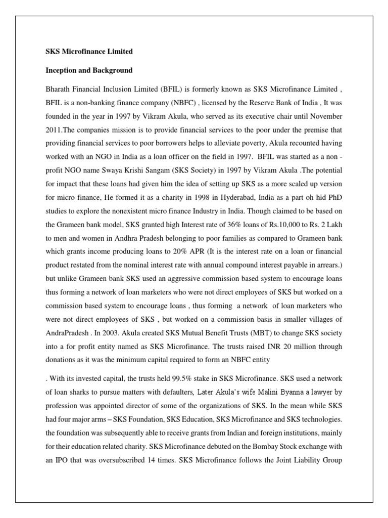 SKS Microfinance Company | PDF | Microfinance | Loans
