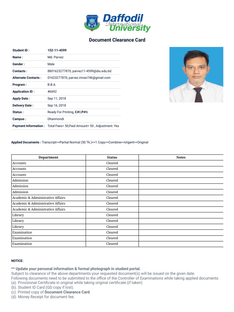 Convocation - Diu.edu - BD Report Document-Clearance 6692 152-11-4599 ...