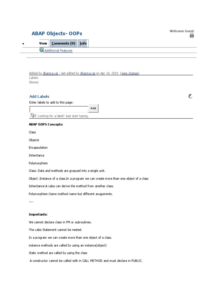 Abap Objects-Oops: Add Labels | PDF | Method (Computer Programming) | Class (Computer Programming)