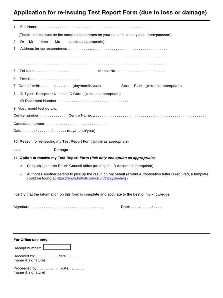 Additional TRF Form (Loss or Damage) | PDF | Official Documents ...