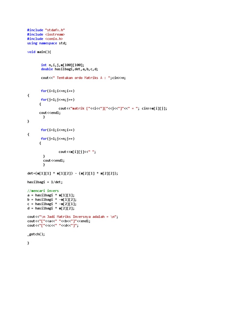 Program Mencari Invers Matriks 2×2 | PDF | Computers