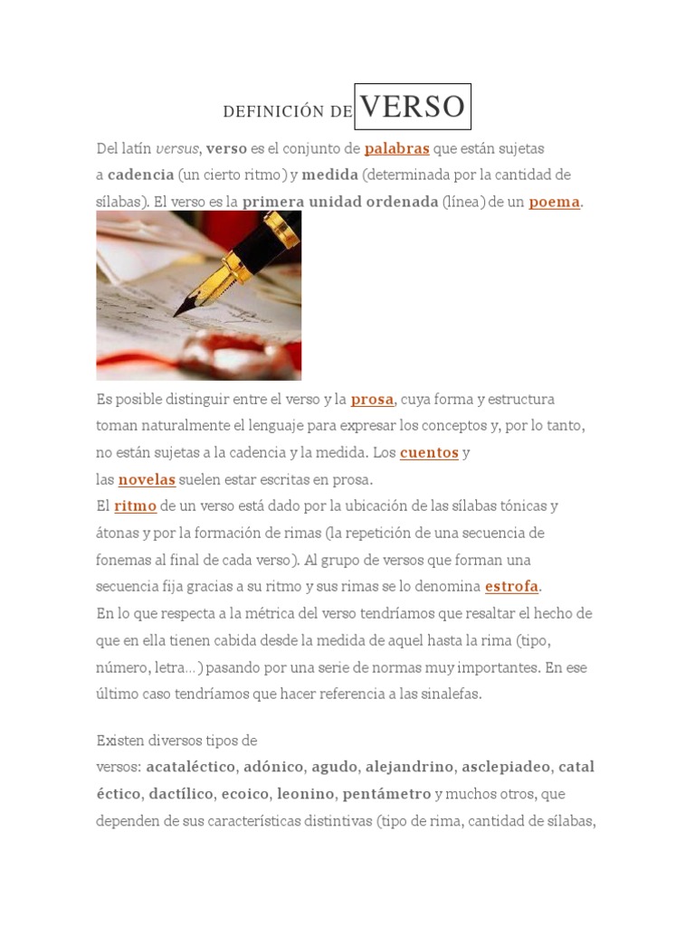 Definición de verso y prosa | PDF | Prosa | Poesía