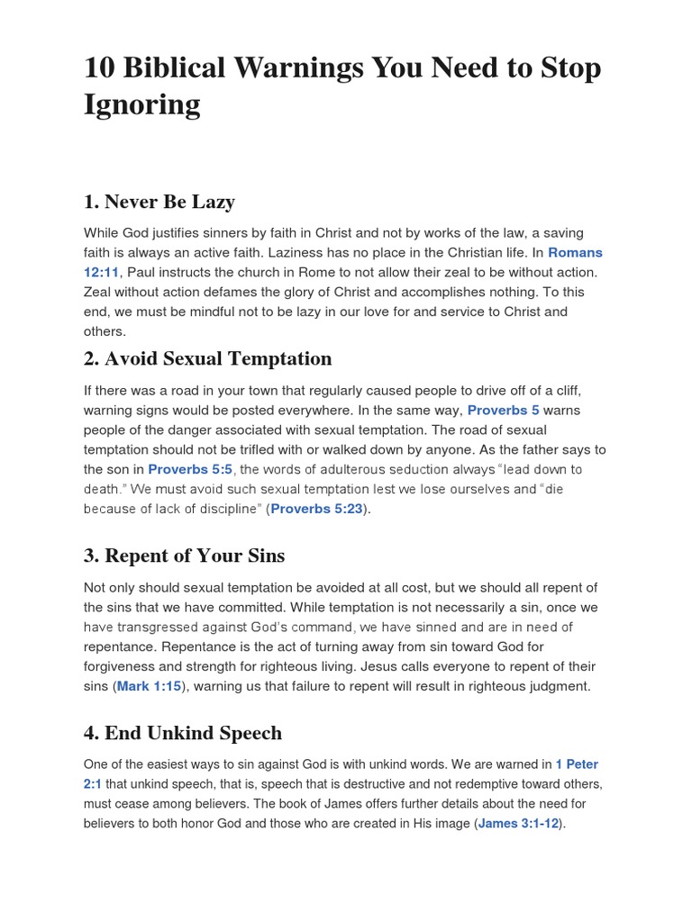 10 Biblical Warnings You Need To Stop Ignoring | PDF | Repentance | Sin