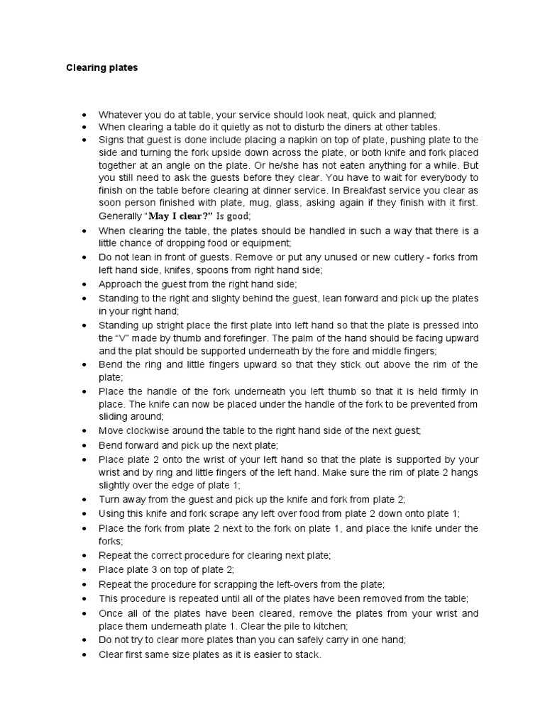 Efficient Table Clearing Guide | PDF | Knife | Hand