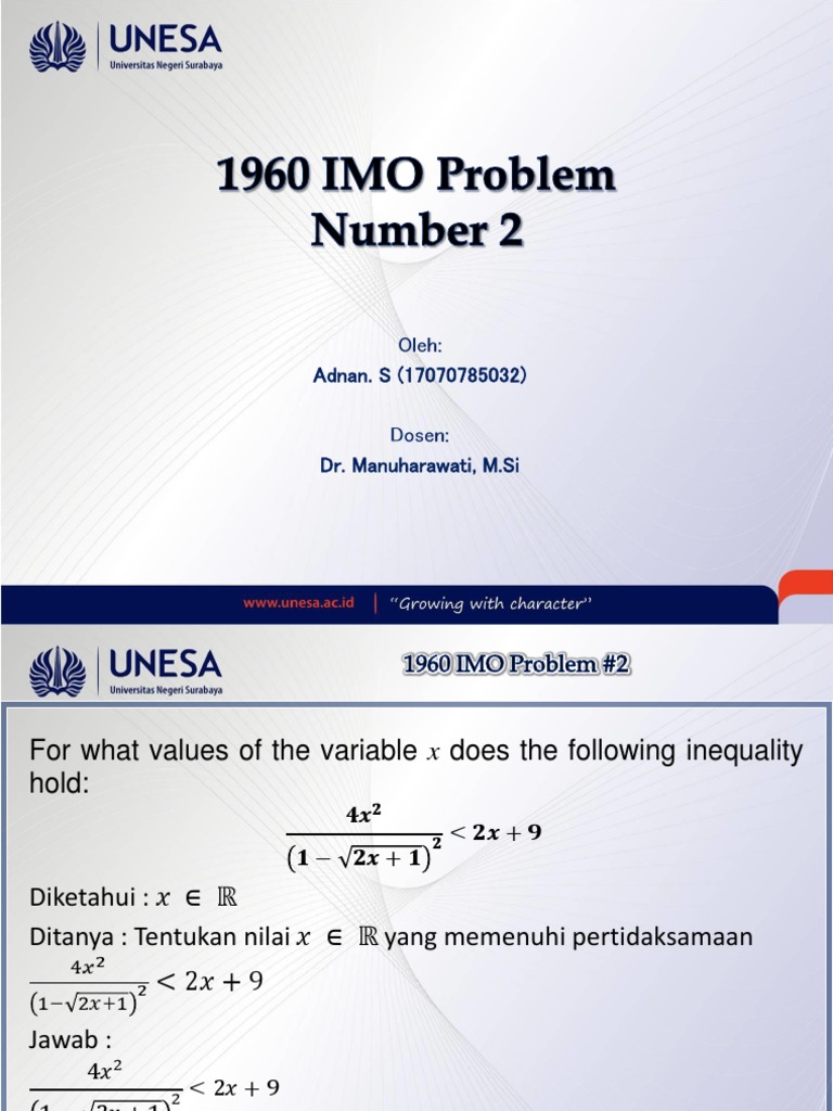 Nilai x untuk Pertidaksamaan 1960 IMO | PDF | Metode & Bahan Ajar
