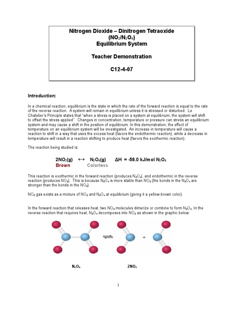 N2O4 and NO2 Equilibrium Dynamics | PDF | Chemical Equilibrium ...