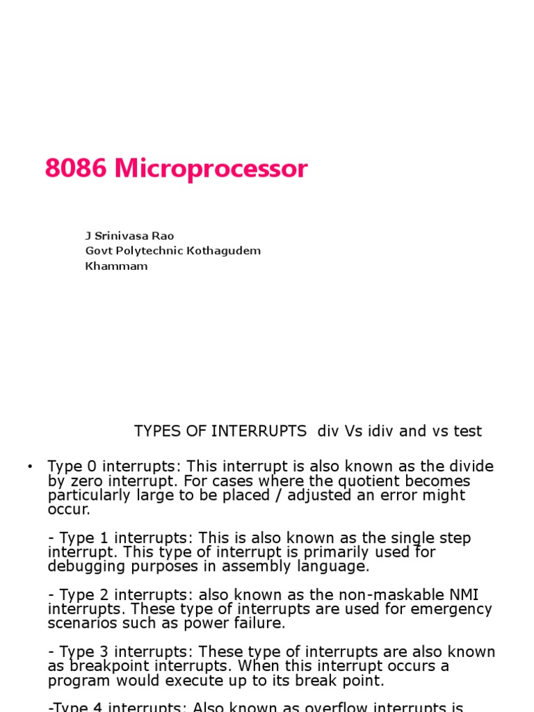 8086 Microprocessor: J Srinivasa Rao Govt Polytechnic Kothagudem ... 8086 Microprocessor: J Srinivasa Rao Govt Polytechnic Kothagudem ...