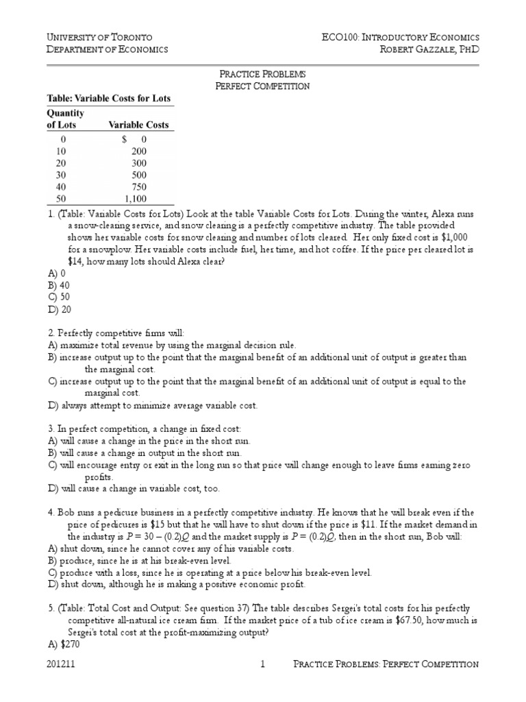 Economic Profit in Perfect Competition | PDF | Perfect Competition ...