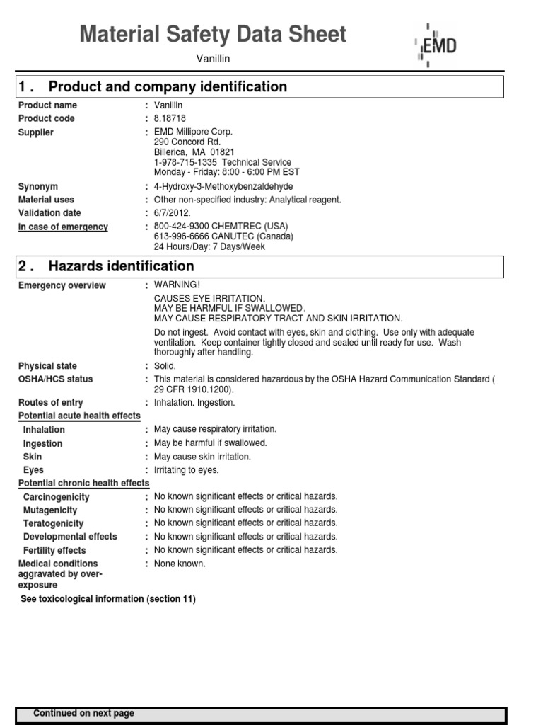 Material Safety Data Sheet: 1 - Product and Company Identification ...