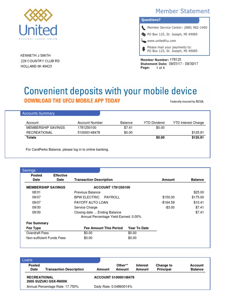 Member Statement: Kenneth J Smith 229 Country Club RD Holland Mi 49423 ...