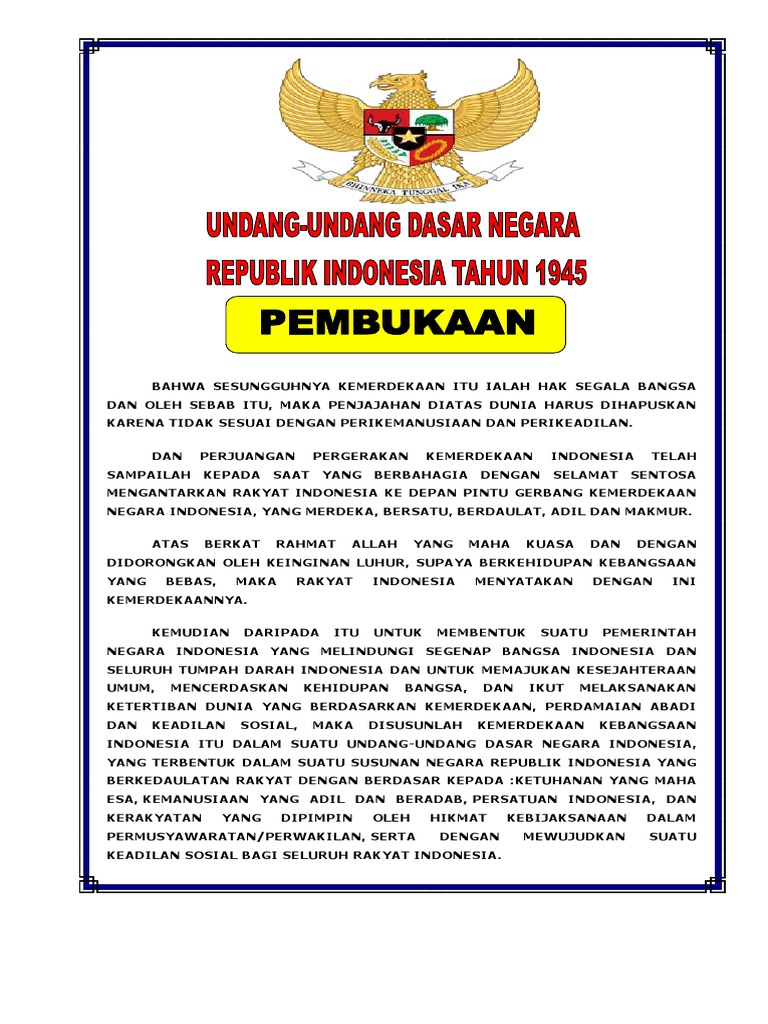 Teks Pembukaan UUD 1945 Lengkap | PDF
