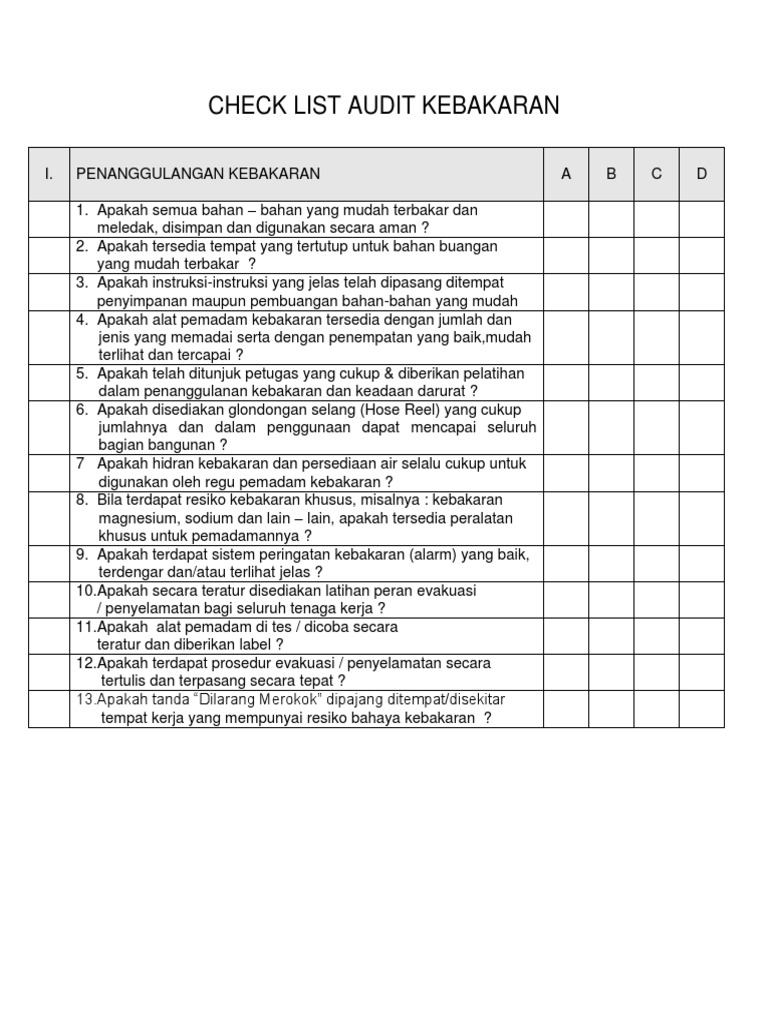 Check List Audit Kebakaran | PDF
