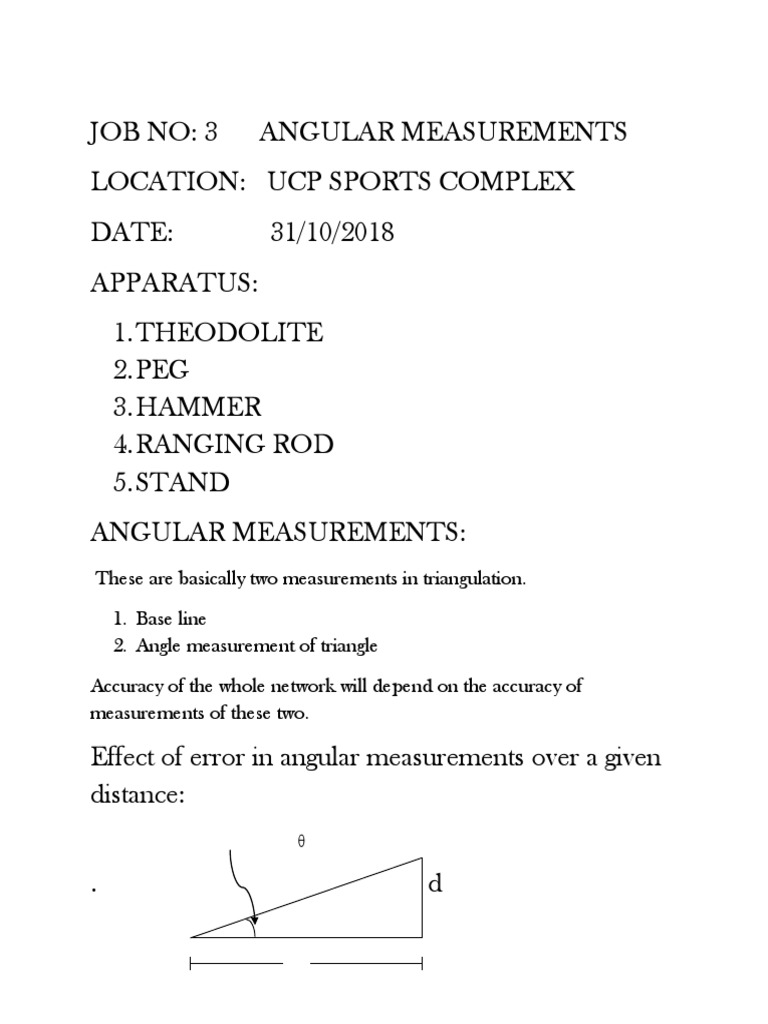 Analysis of Angular Measurements for Surveying Work at UCP Sports ...