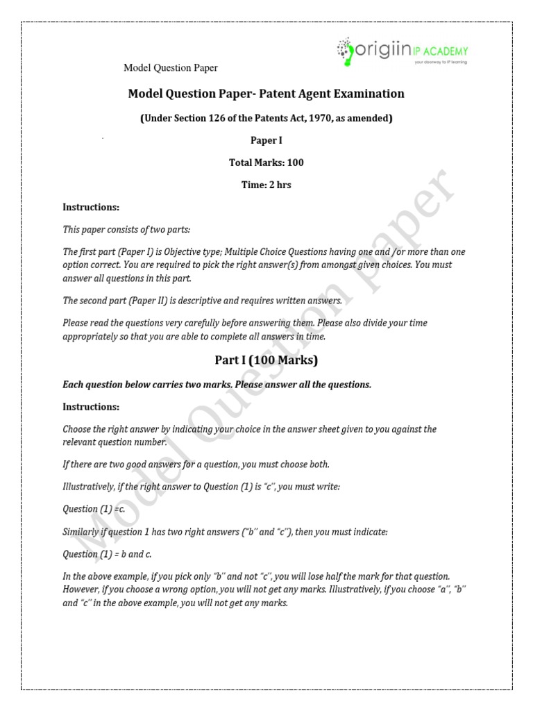 Model Question Papers IPAE | PDF | Glossary Of Patent Law Terms | Patent