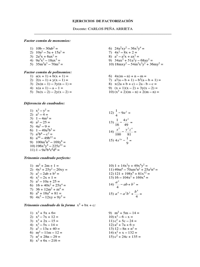 Ejercicios De Factorizacion Resueltos Pdf