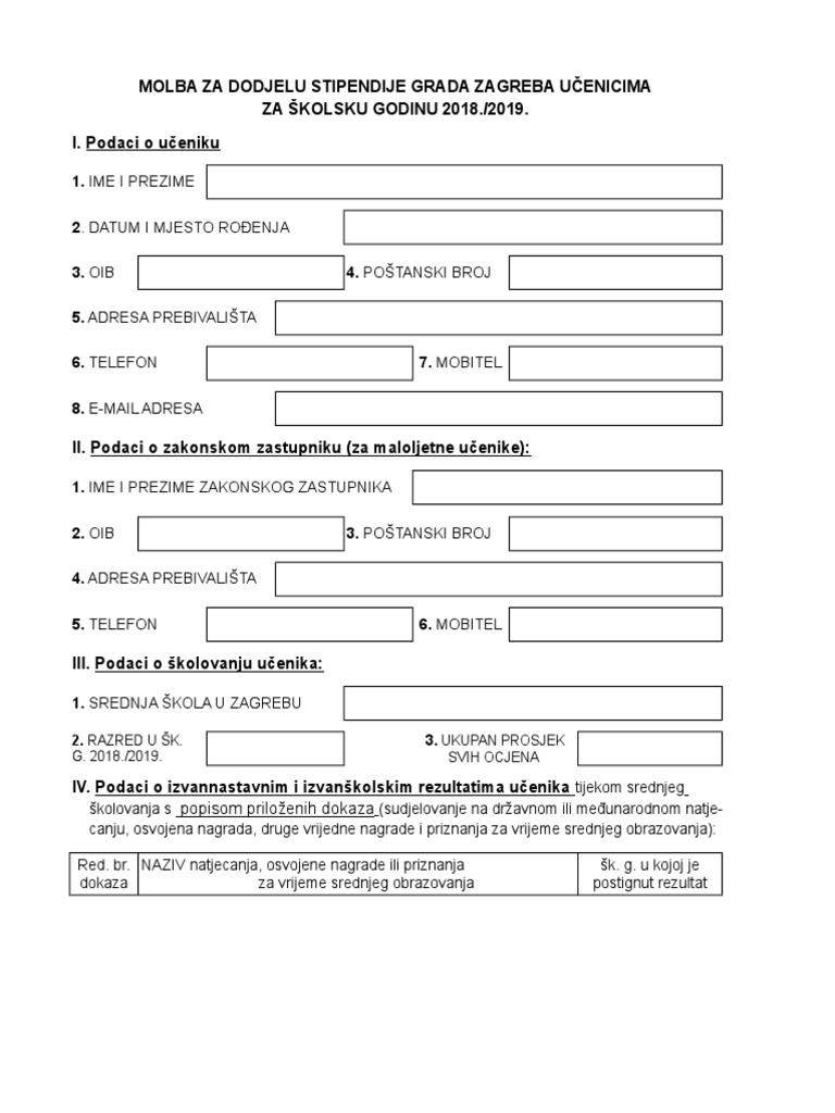 Obrazac Molbe Izvrsnost | PDF