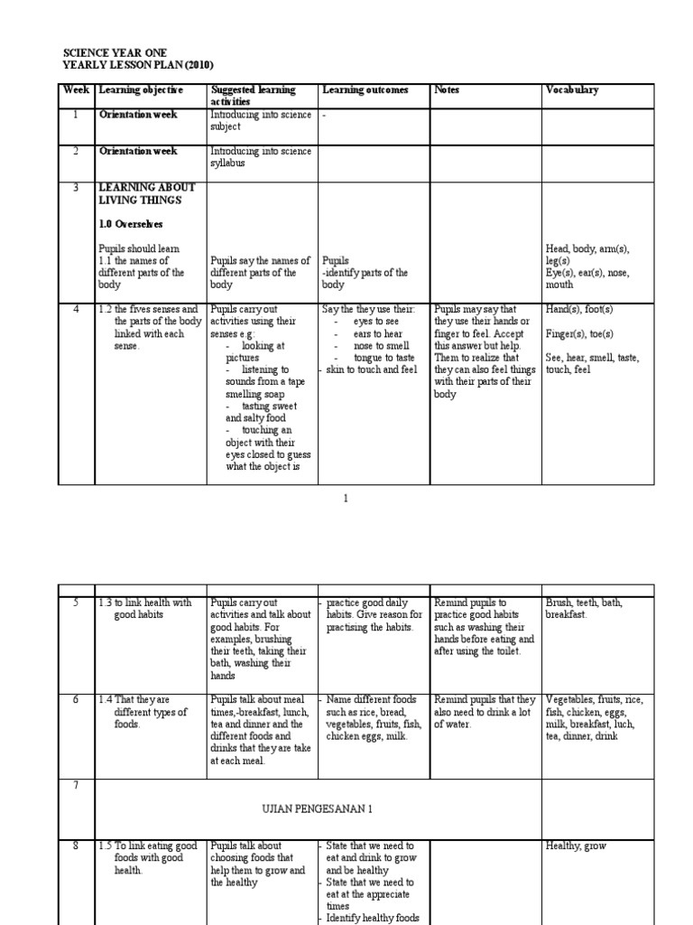 Year One Science Lesson Plan 2010 | PDF | Language Arts & Discipline ...