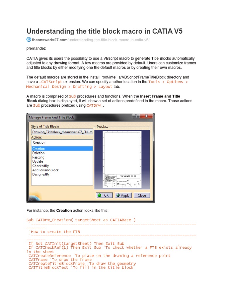 Understanding The Title Block Macro in CATIA V5 | PDF | Macro (Computer ...