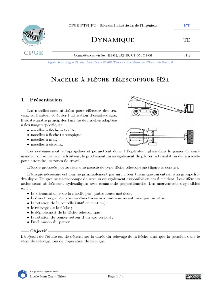 (Dyn) (TD) Nacelle A Fleche Telescopique H21 | PDF | Centre d'inertie | Masse