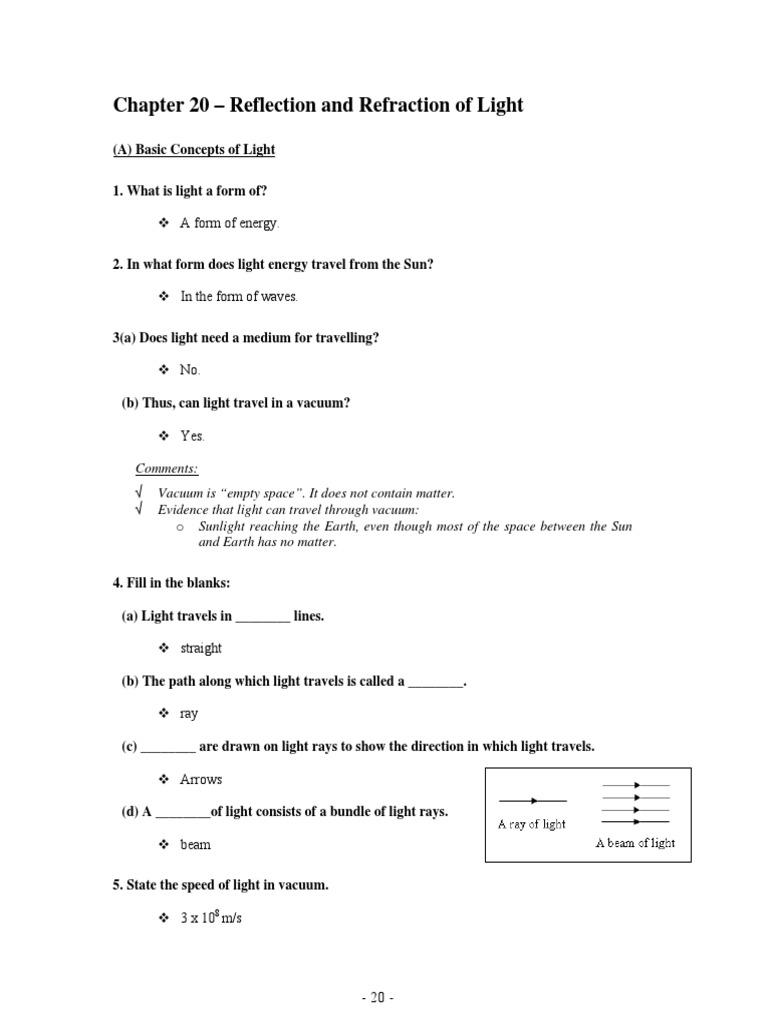 Chapter 20 - Reflection and Refraction of Light: Comments | PDF ...
