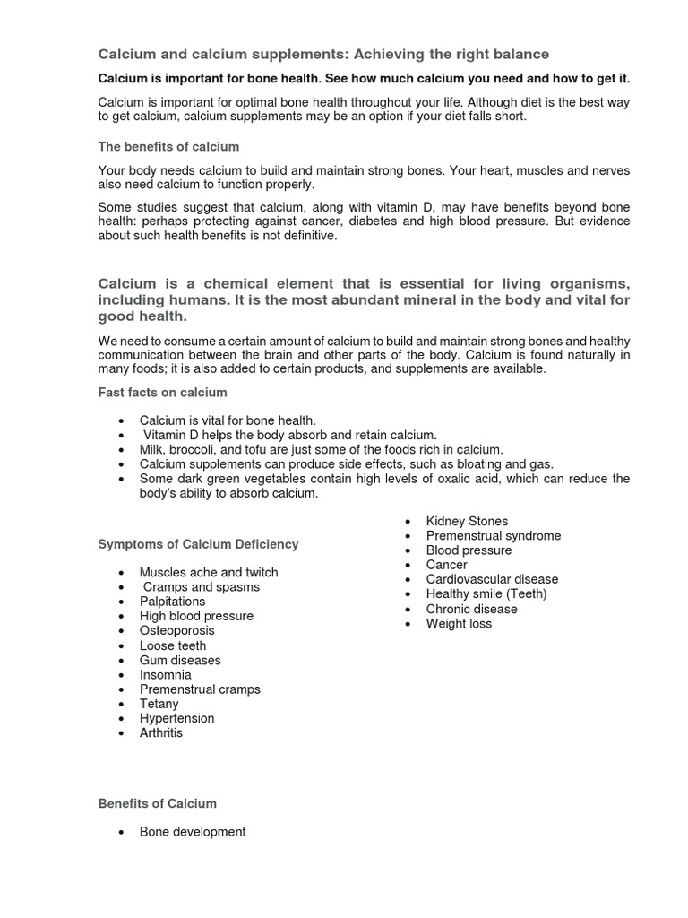 Calcium and Calcium Supplements | PDF | Calcium | Dietary Supplements